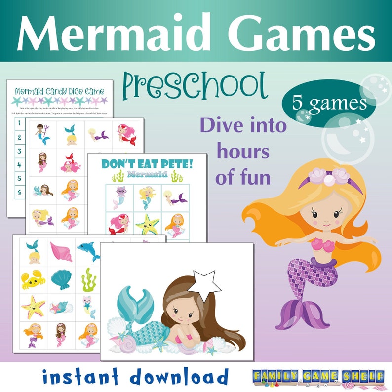 Preschool Mermaid Game Bundle, Printable Mermaid Games, Mermaid ...