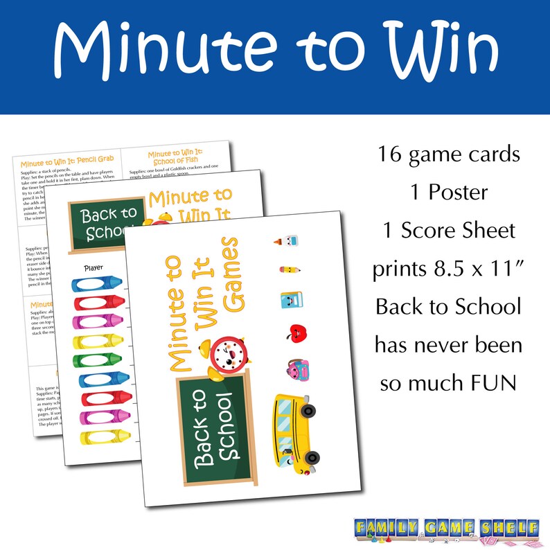 Printable Back to School Minute to Win Games for Families, Back to ...