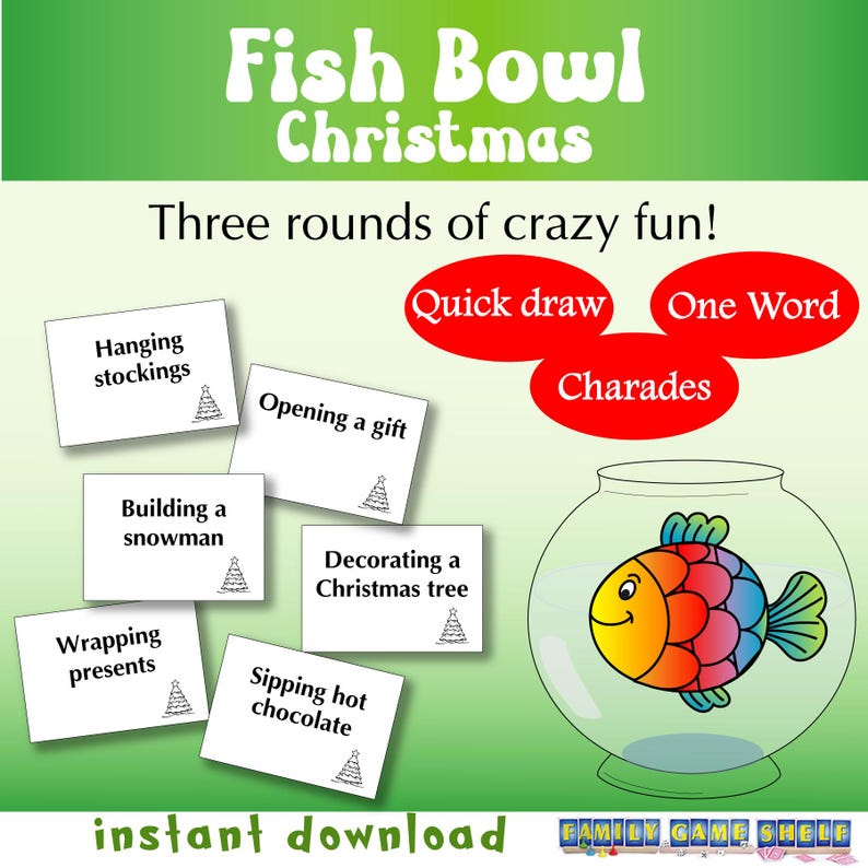 Printable Board Game Fish Bowl Christmas Party Game, Adult Game, Family ...