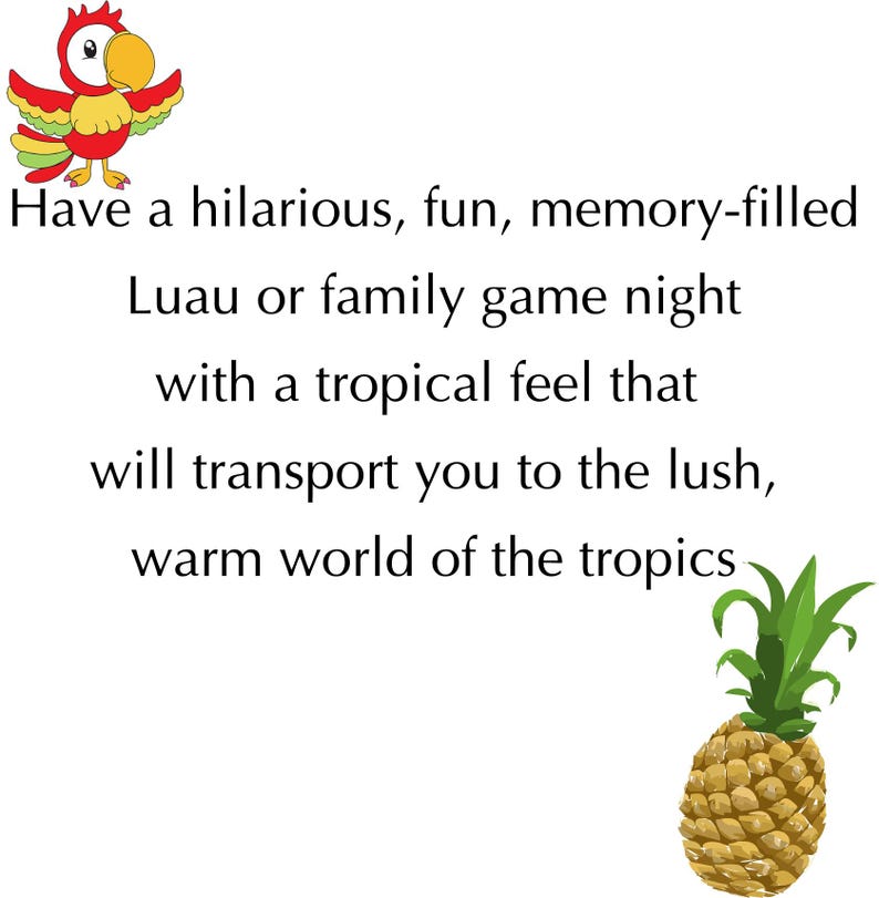 Printable Luau Pictionary or Charades Cards for Family Game Night Luau ...