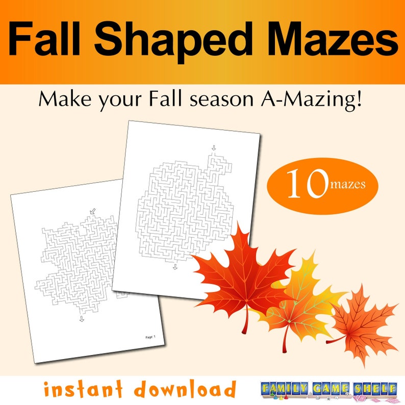 Printable Fall Themed Shape Mazes, Printable Fall Activity Sheets, Fall ...