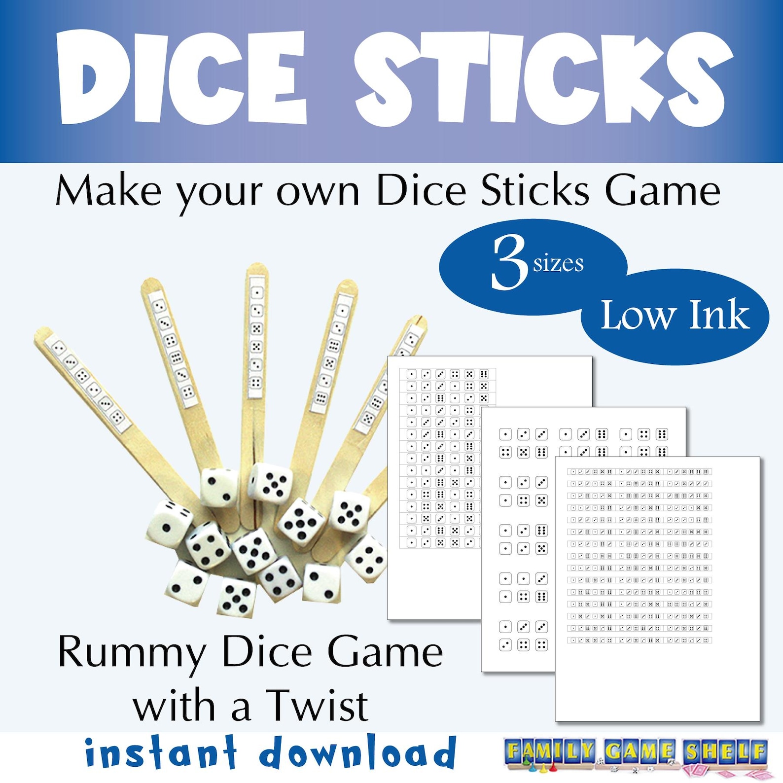 Printable Sticks Dice Game, Template for Sticks, Print at Home Sticks ...