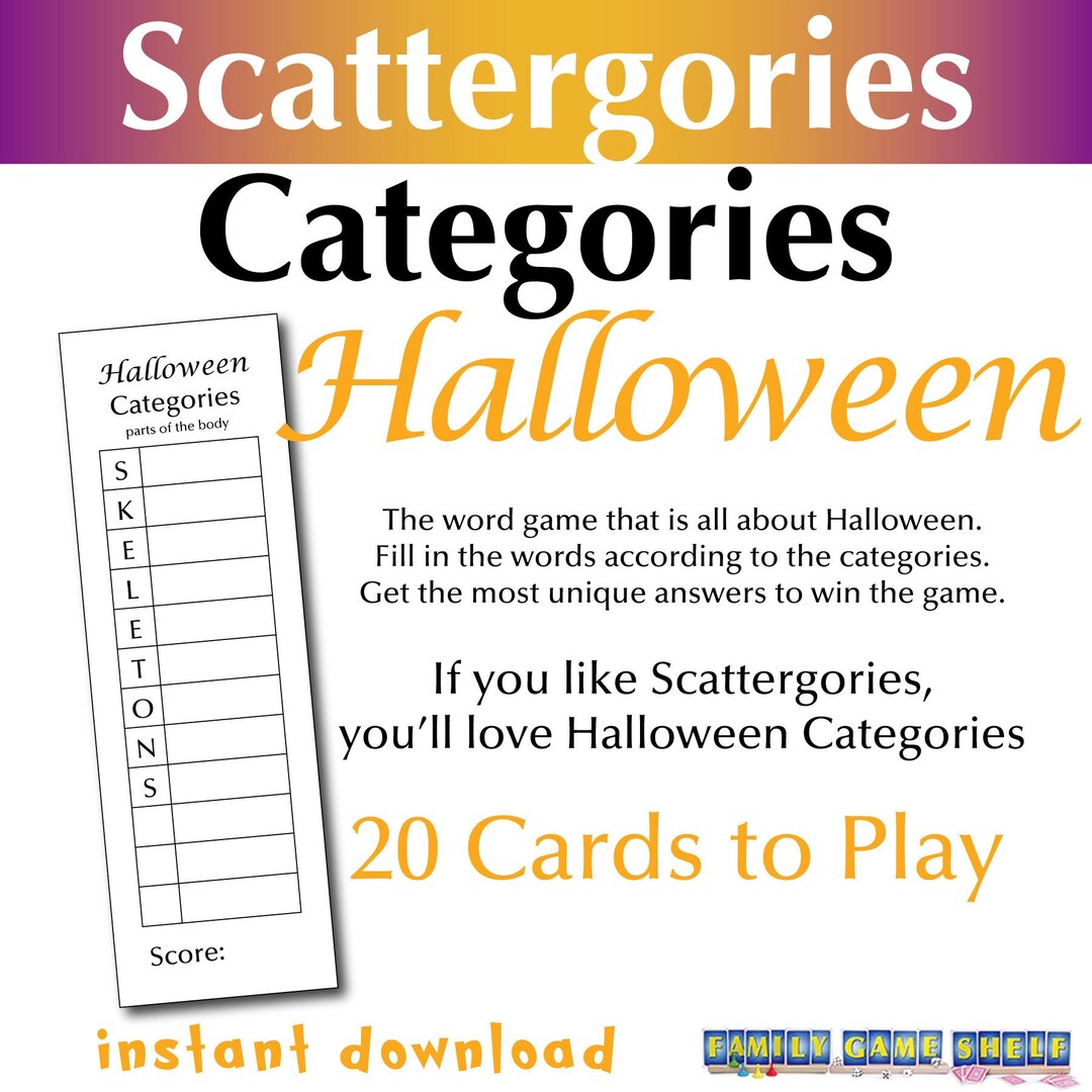 Printable Halloween Scattergories Categories Game for Family Game Night ...