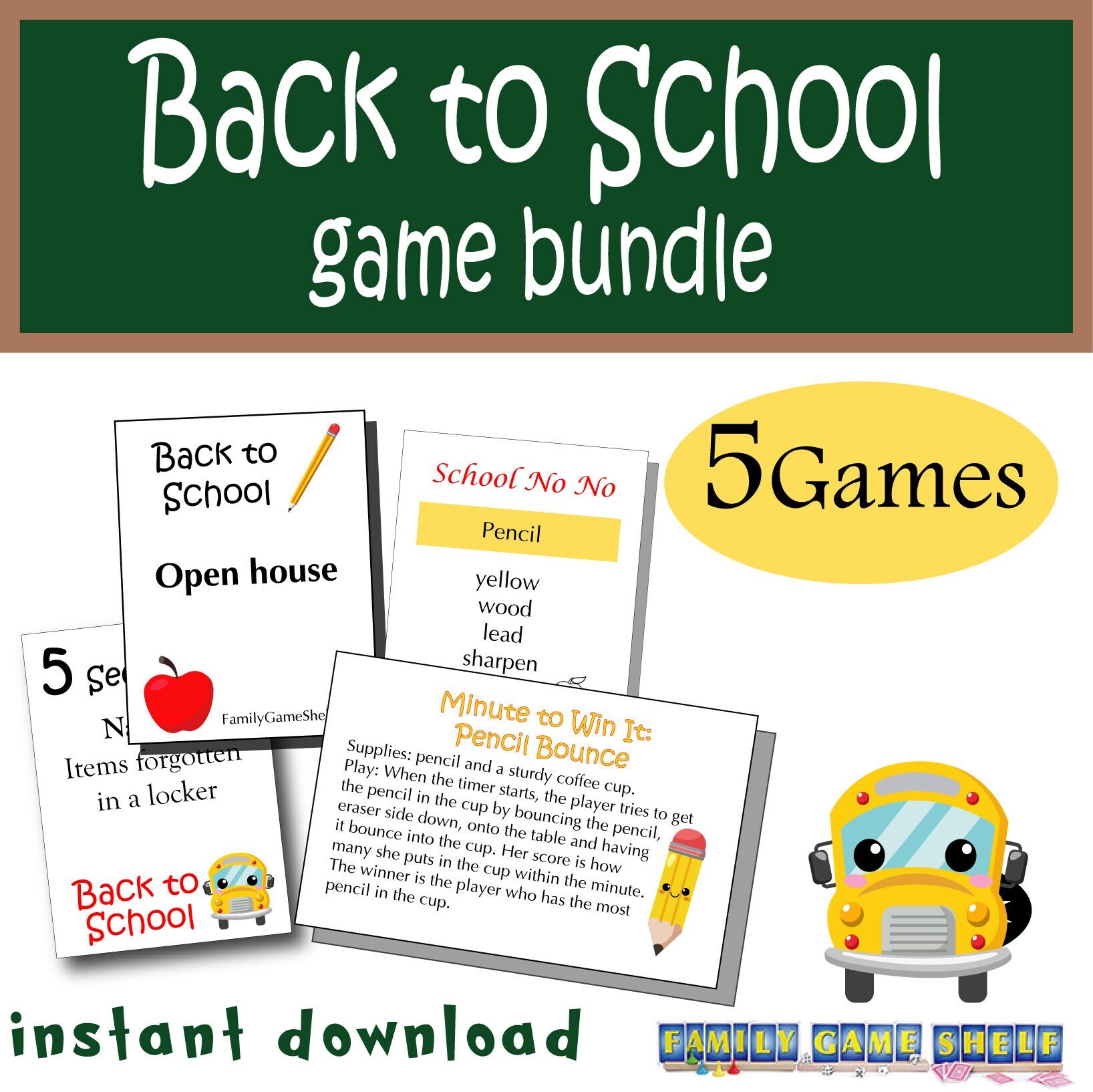 Printable Back to School Game Bundle, Family Game Night, Family Board ...