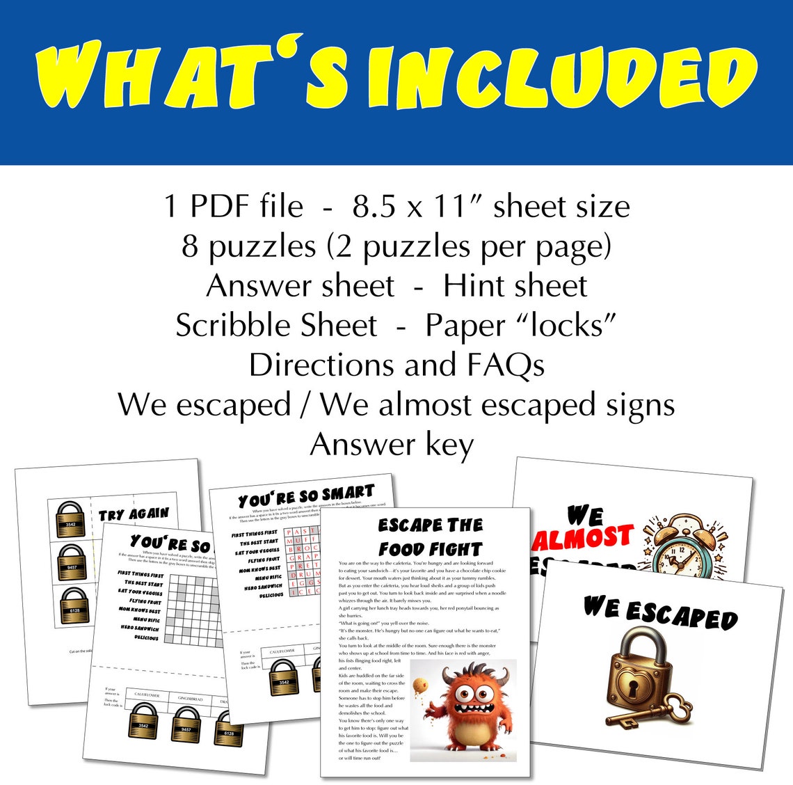 Escape Room for Kids Printable Party Game, Food Fight Game, Birthday ...