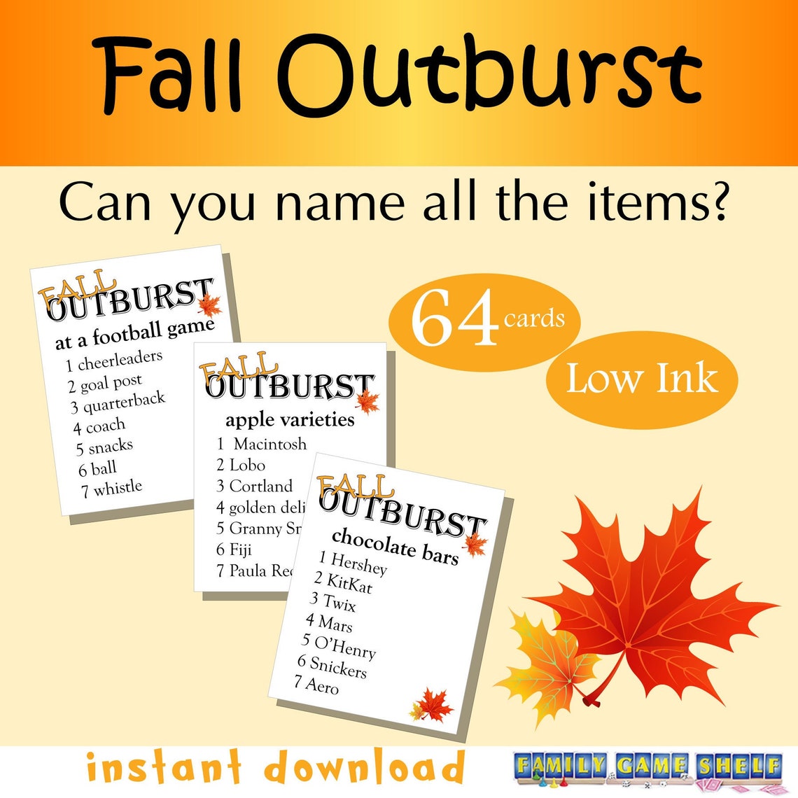Printable Fall Outburst Game, Fall Themed Outburst Cards, Fall Party ...