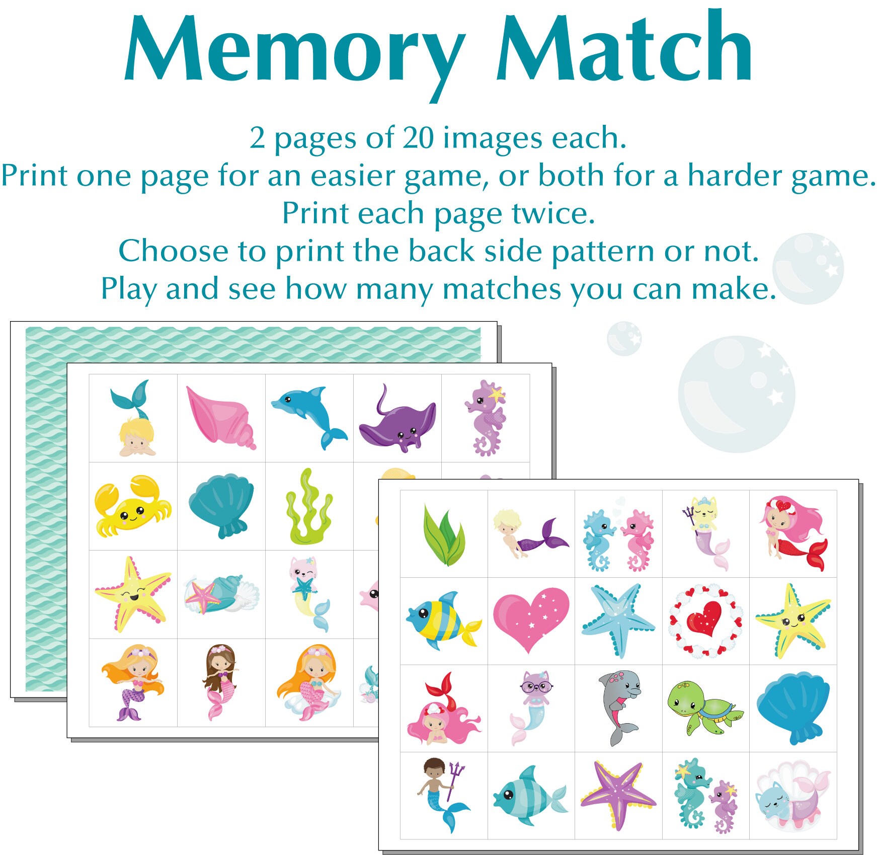 Preschool Mermaid Game Bundle, Printable Mermaid Games, Mermaid ...