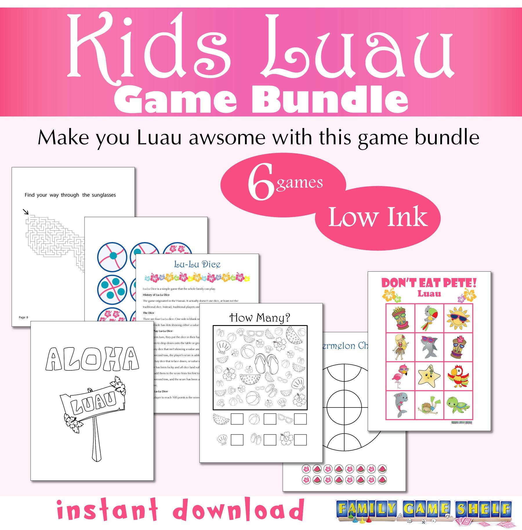 Kids Luau Party Game Bundle, Printable Luau Party Games for Kids, Luau ...