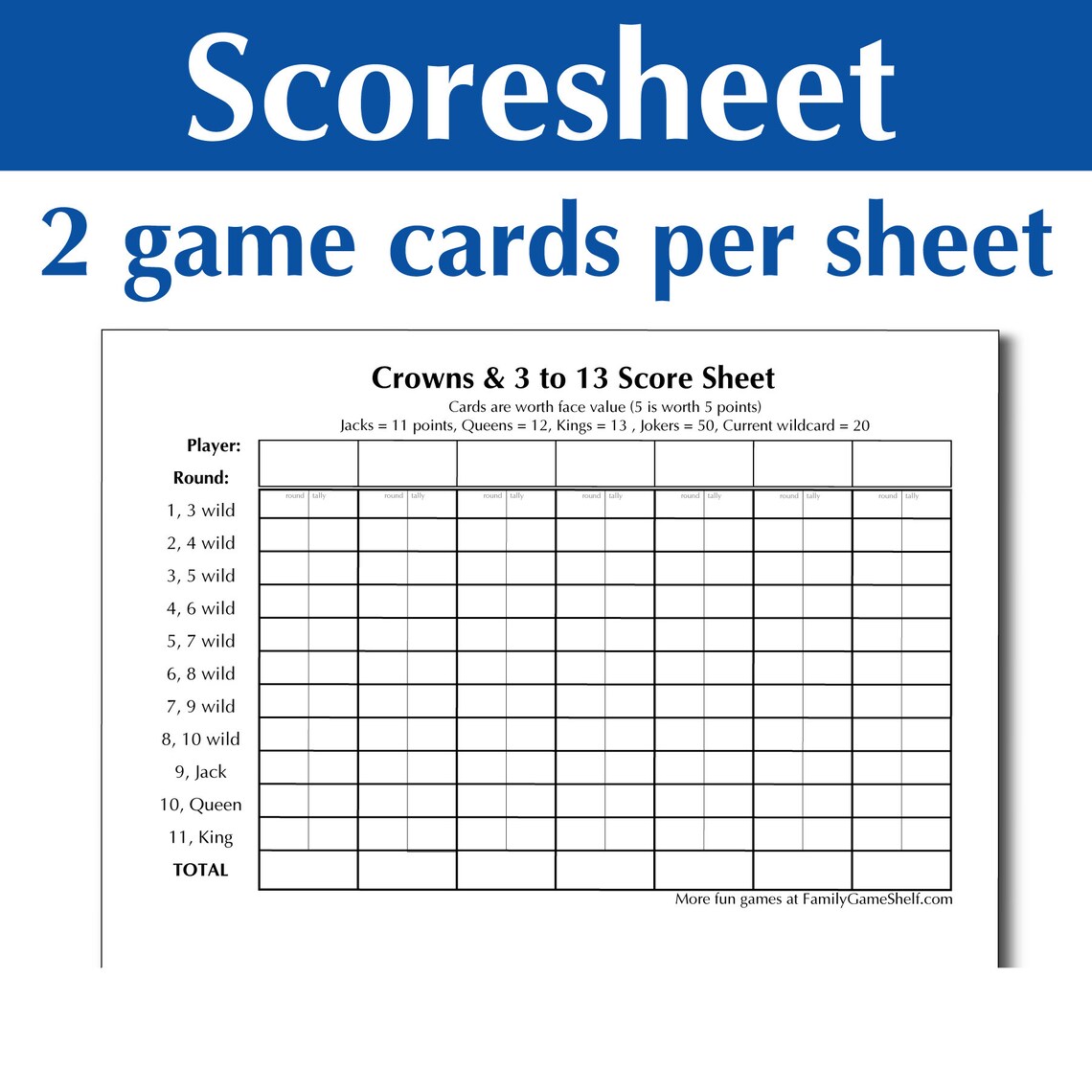 Printable Crowns Card Game and 3 to 13 Card Game Score Sheet - Etsy Canada