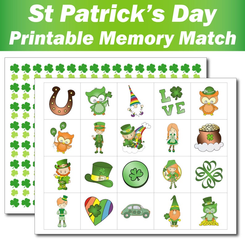 Printable St Patrick's Day Memory Match Game, St Patricks Day Party ...