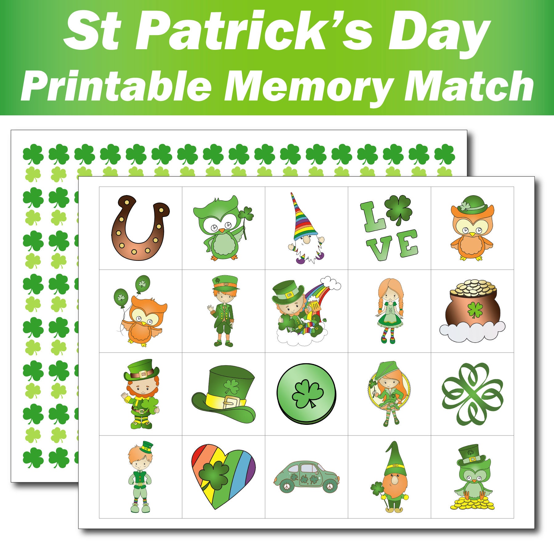 Printable St Patrick's Day Memory Match Game, St Patricks Day Party ...