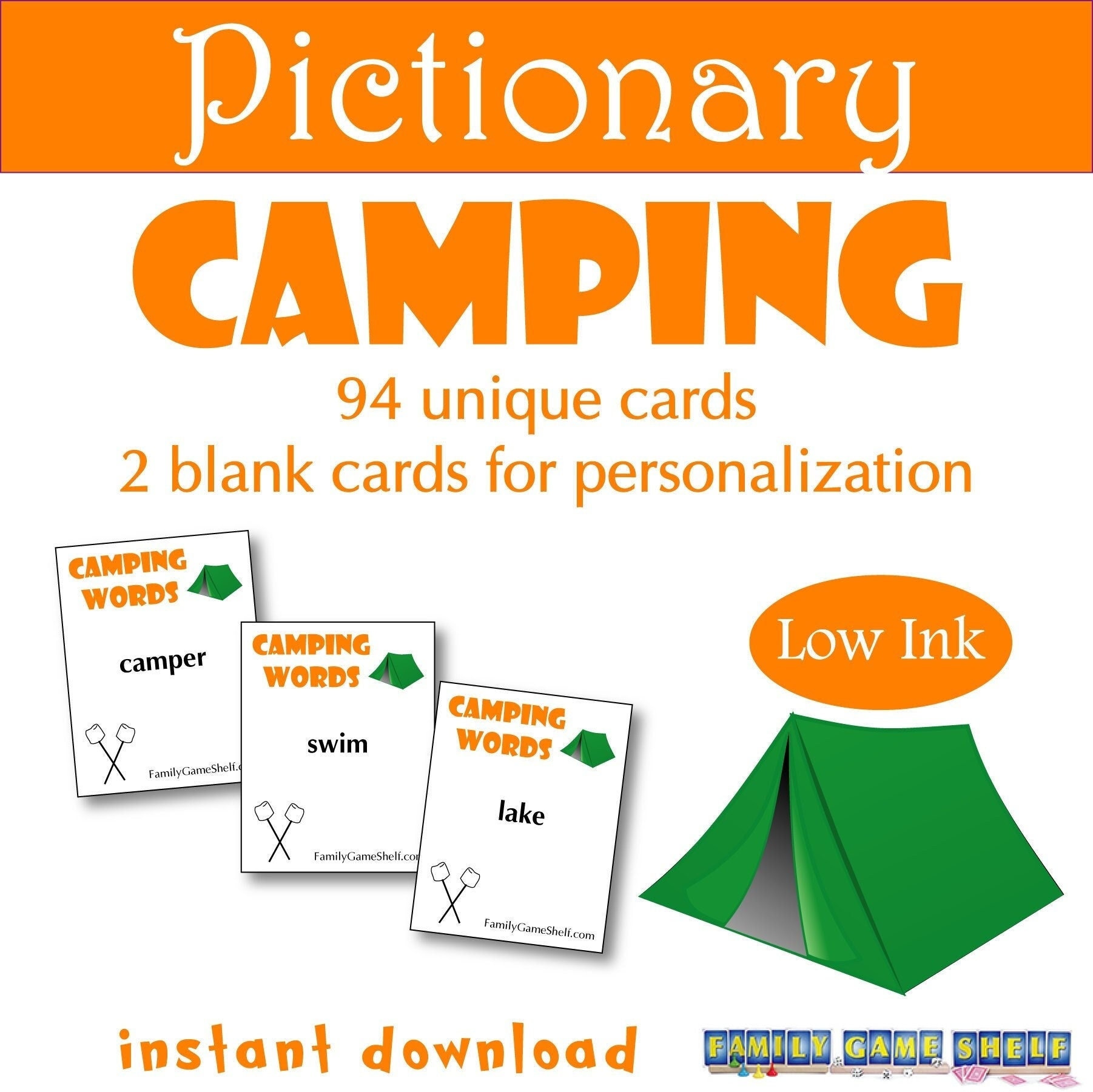 Printable Camping Pictionary or Charades Cards, Camping Party Game ...