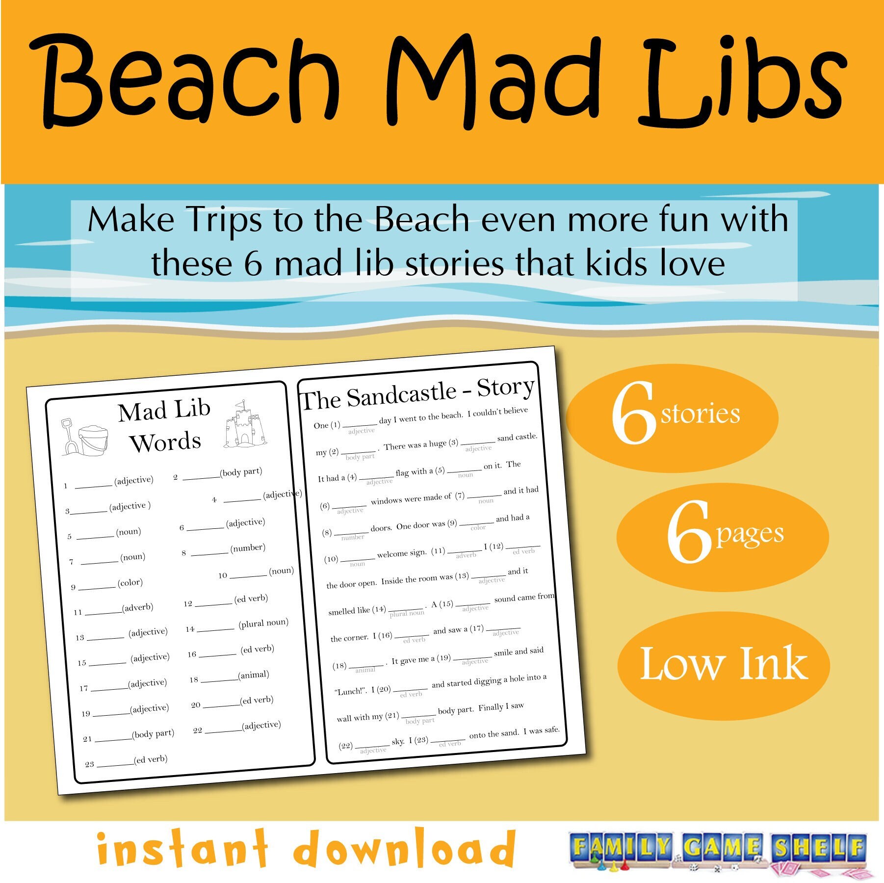 Printable Beach Mad Lib Stories for Kids, Fill in the Blanks Story ...