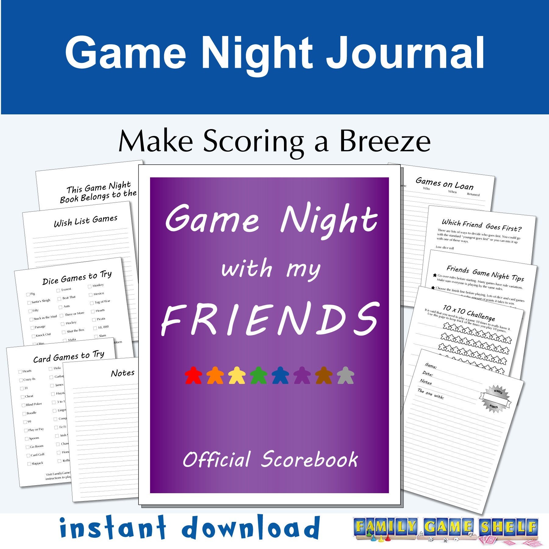Printable Game Night Score Book, Game Night With My Friends Game ...