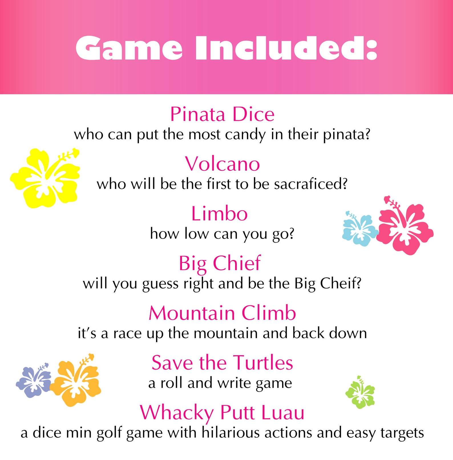 Luau Dice Game Printable Dice Game Rules, Hawaiian Party Games, Luau ...