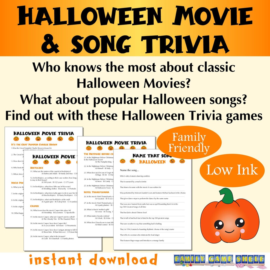 Halloween Movie and Song Trivia Game, Printable Halloween Trivia ...