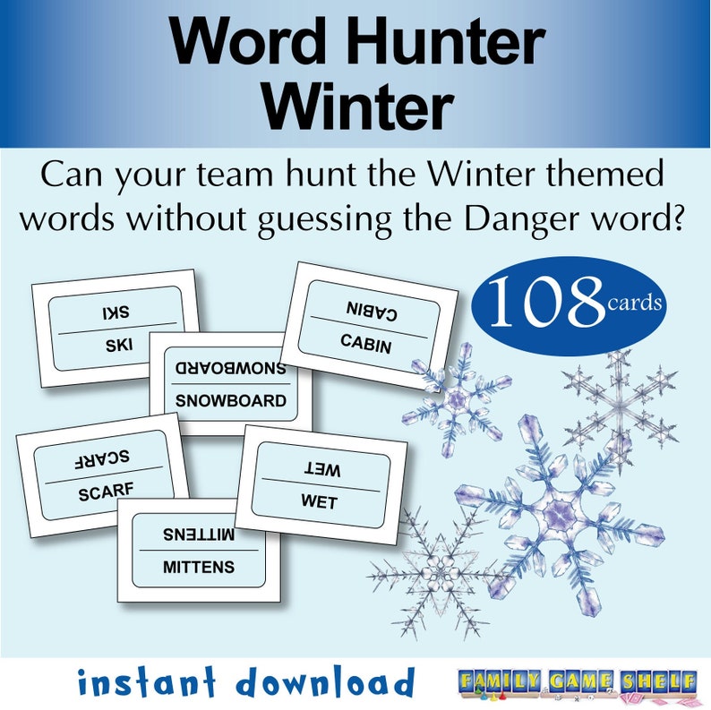 Printable Winter Party Game, Word Hunter Word Deduction Game, Family ...