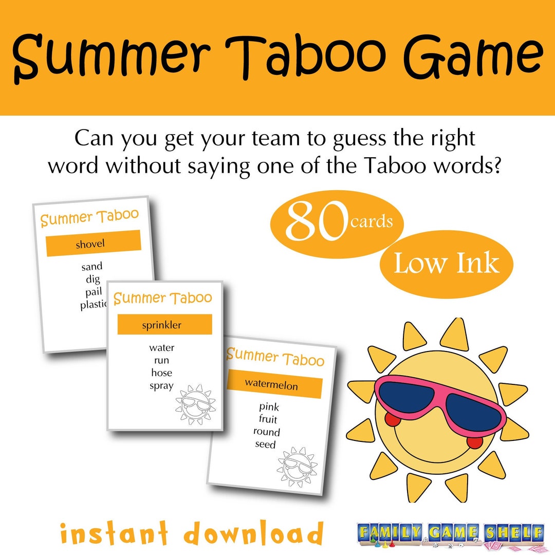 Printable Summer Taboo Board Game for Family Game Night, Summer Party ...