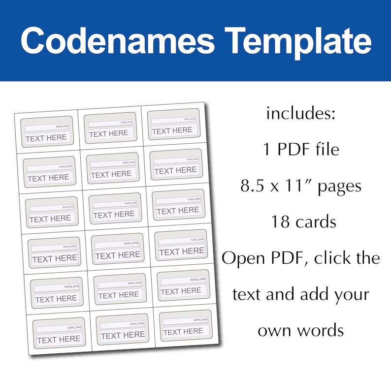 Fillable PDF for Customized Printable Codename Cards Blue and - Etsy