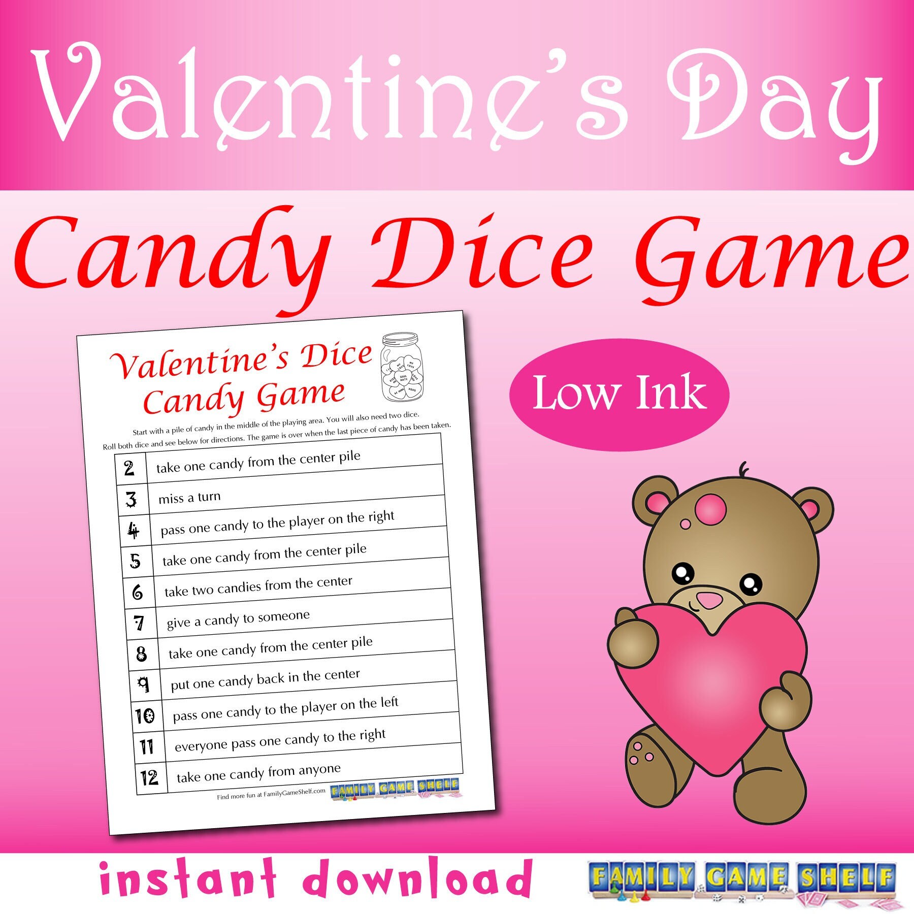 Printable Valentine's Day Candy Dice Game for Kids, Families and ...