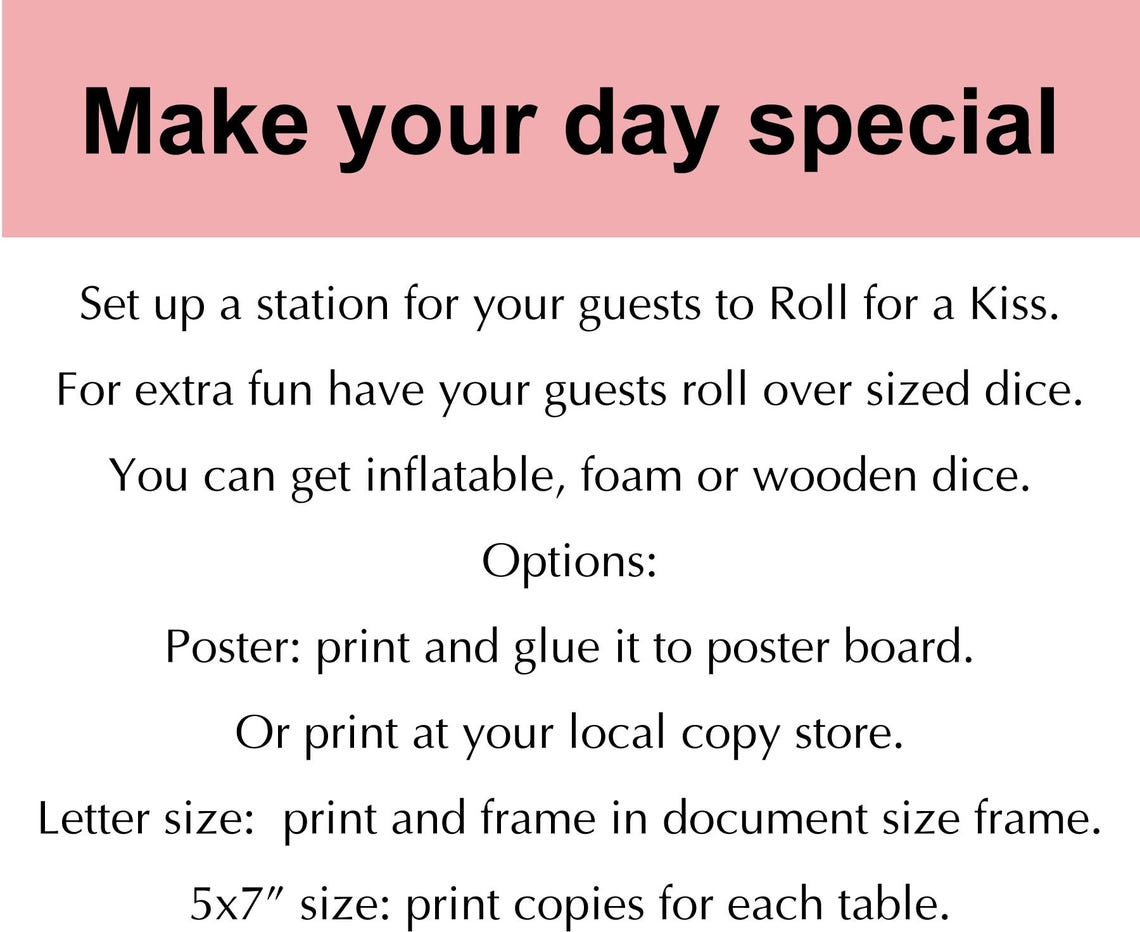 Wedding Dice Game Roll A Kiss Wedding Reception Game, Wedding Kissing ...