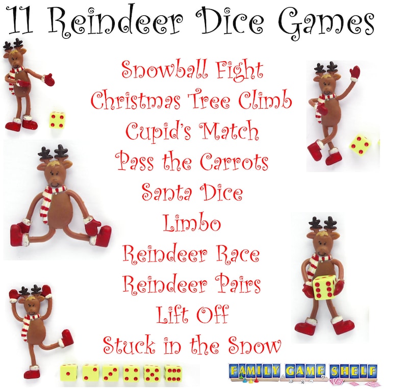 Reindeer Dice Games Printable Game for Family Game Night and Christmas ...