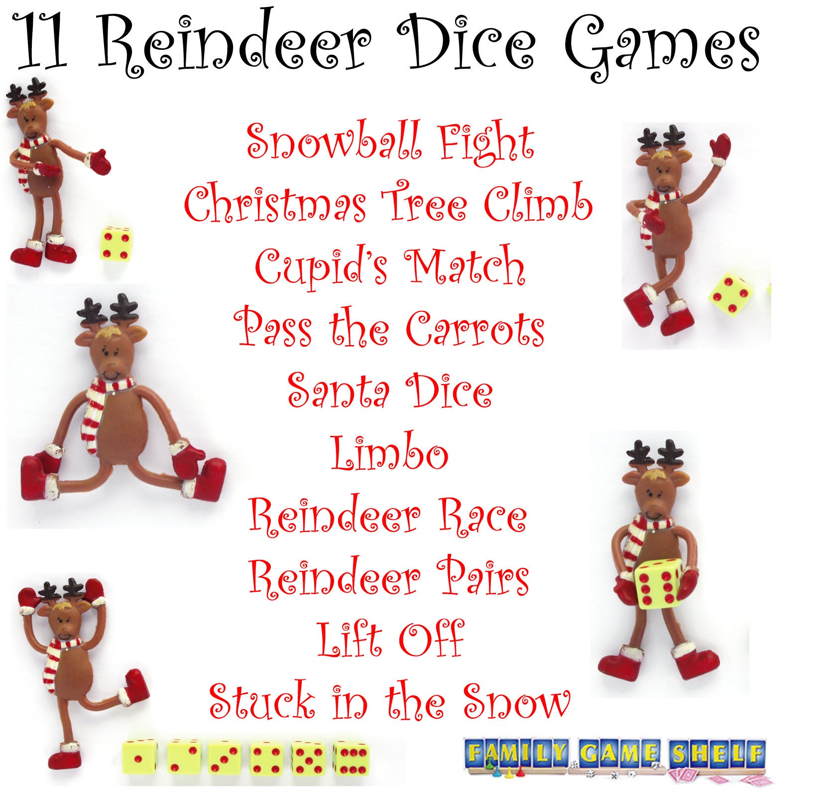 Reindeer Dice Games Printable Game for Family Game Night and Christmas ...