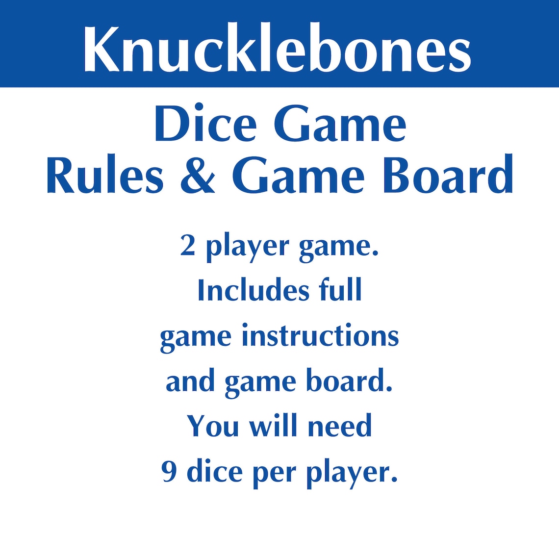 Knucklebones Dice Game Printable Family Game for Game Night or Board ...