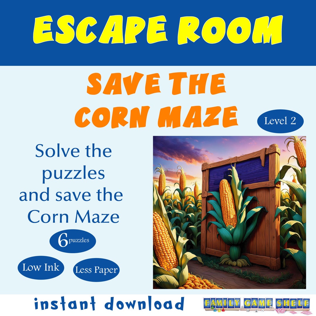Printable Escape Room for Kids Party Game, Save the Corn Maze, Escape ...