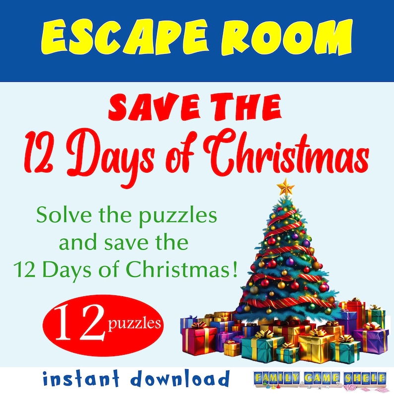 Printable Escape Room for Kids Party Game, Save the 12 Days of ...