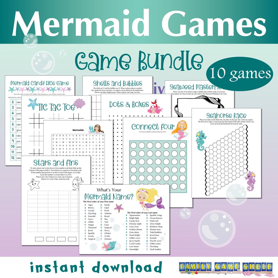 Mermaid Game Bundle, Printable Mermaid Games, Mermaid Printable, Under ...