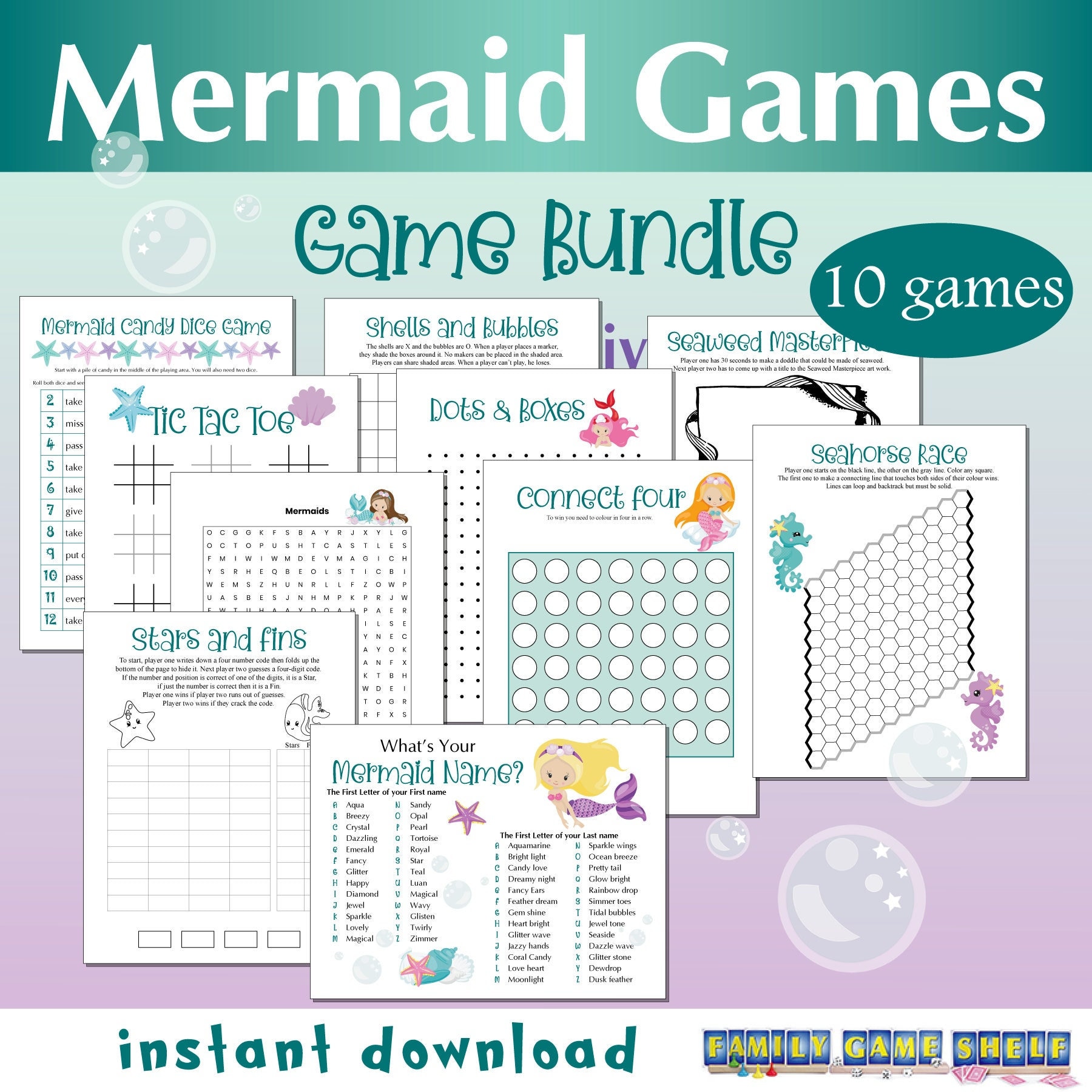 Mermaid Game Bundle, Printable Mermaid Games, Mermaid Printable, Under ...