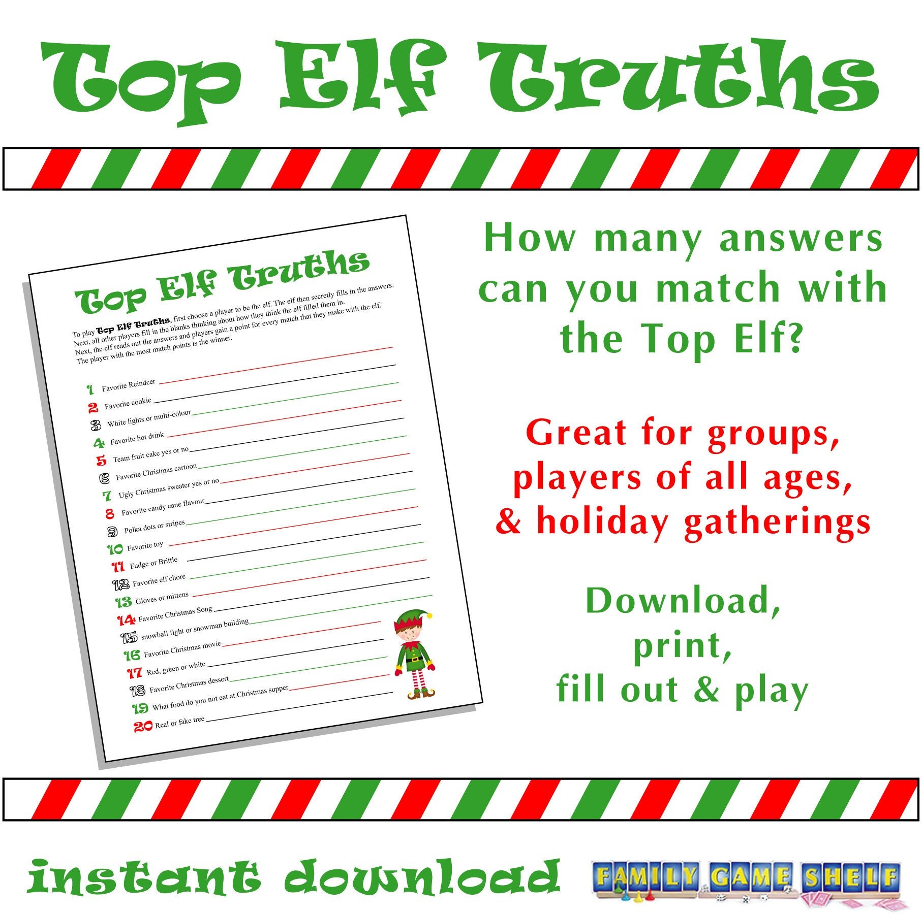 Printable Christmas Party Game, Elf Party Game, Christams Printable ...
