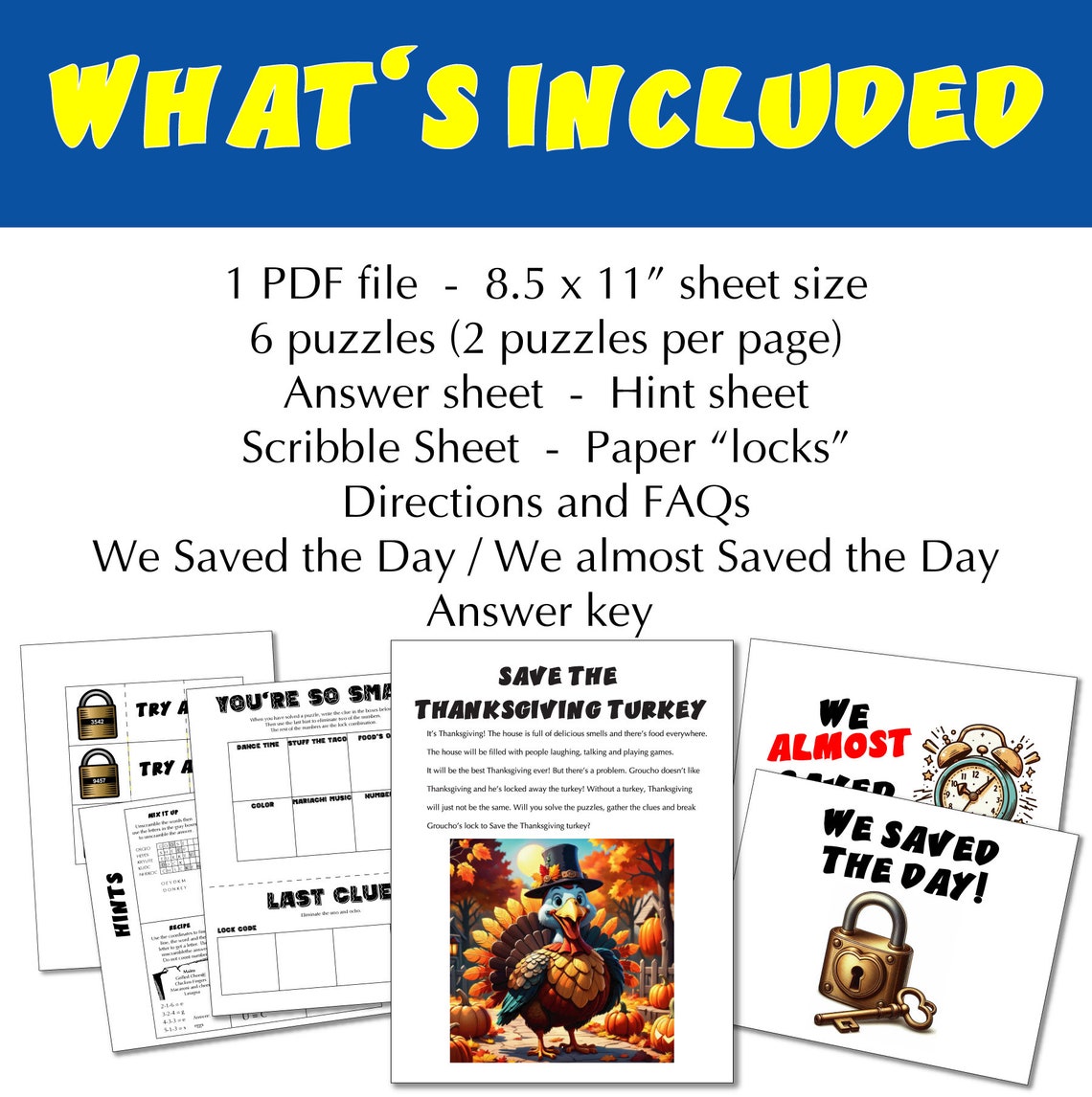 Printable Thanksgiving Escape Room for Kids Party Game, Save the Turkey ...
