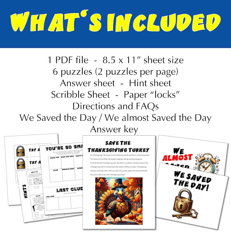 Printable Thanksgiving Escape Room for Kids Party Game, Save the Turkey ...