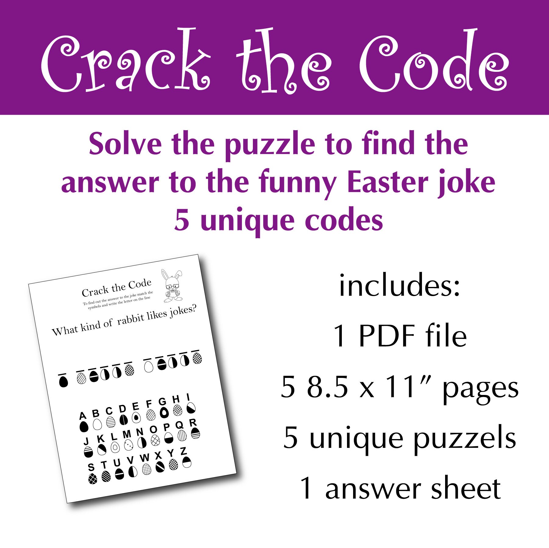 Printable Easter Jokes for Kids, Crack the Code Puzzles, Easter Party ...