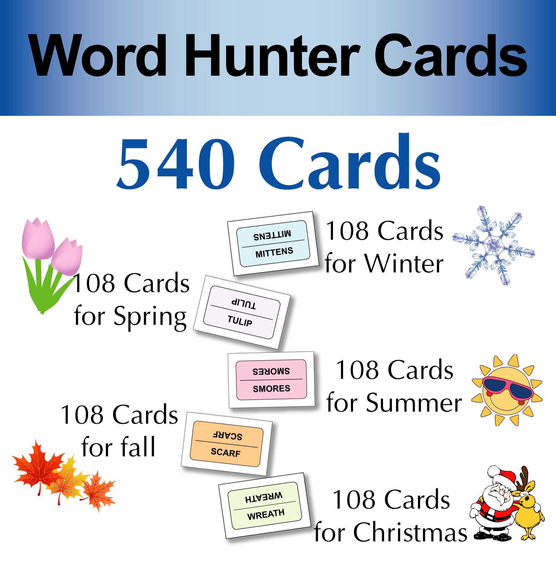 Printable Seasonal Word Game Cards Bundle, Word Hunter Seasonal Bundle ...