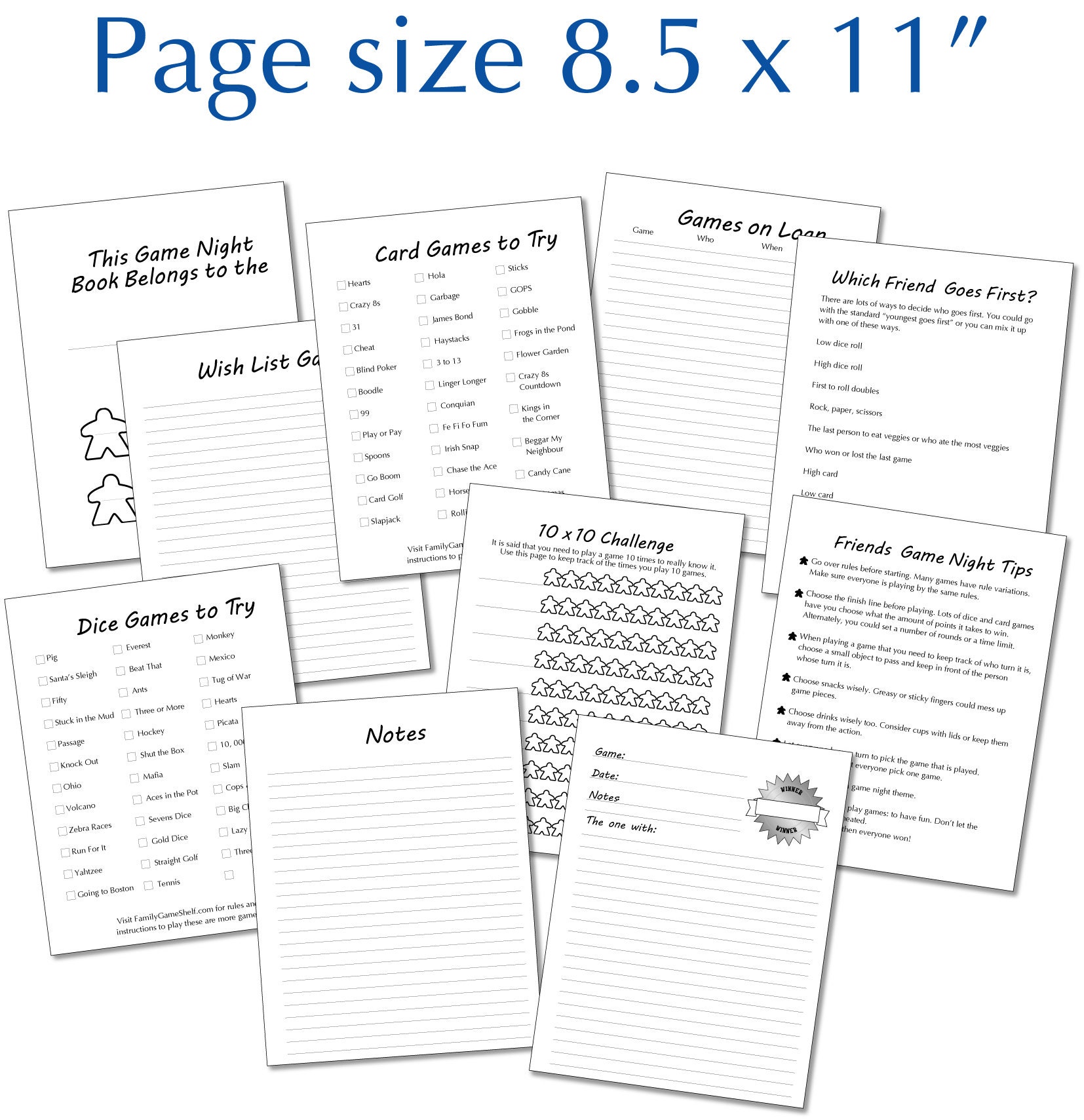 Printable Game Night Score Book, Game Night With My Friends Game ...