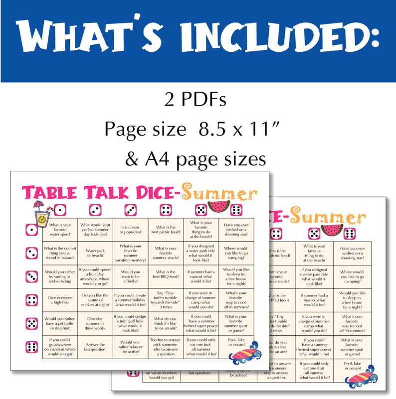 Table Talk Dice Game Icebreaker Game, Summer Dinner Game, Spring ...