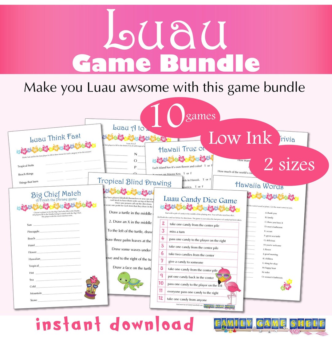 Luau Party Game Bundle, Printable Luau Games, Luau Party Games for ...