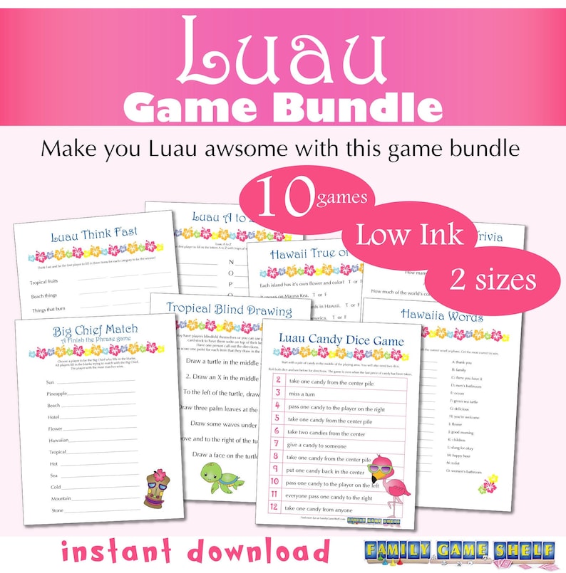 Luau Party Game Bundle, Printable Luau Games, Luau Party Games for ...