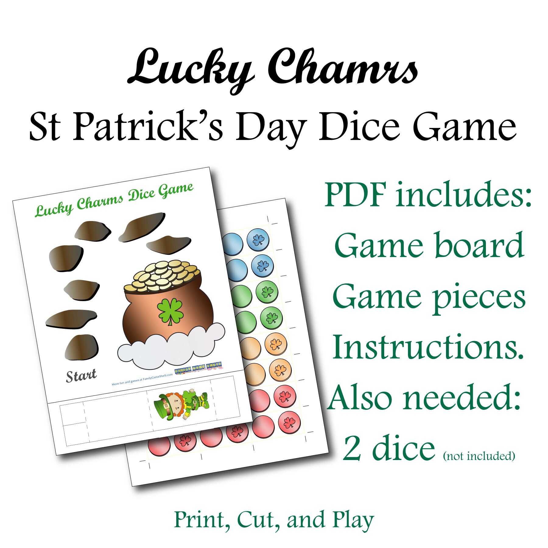 Printable St Patrick's Day Dice Game for Family Fun / Children's Game ...