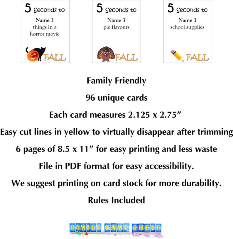 Fall 5 Second Game Printable Game, Five Second Game Fall Theme, Family ...