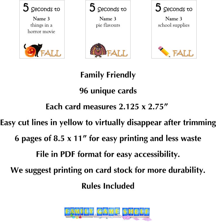 Fall 5 Second Game Printable Game, Five Second Game Fall Theme, Family ...