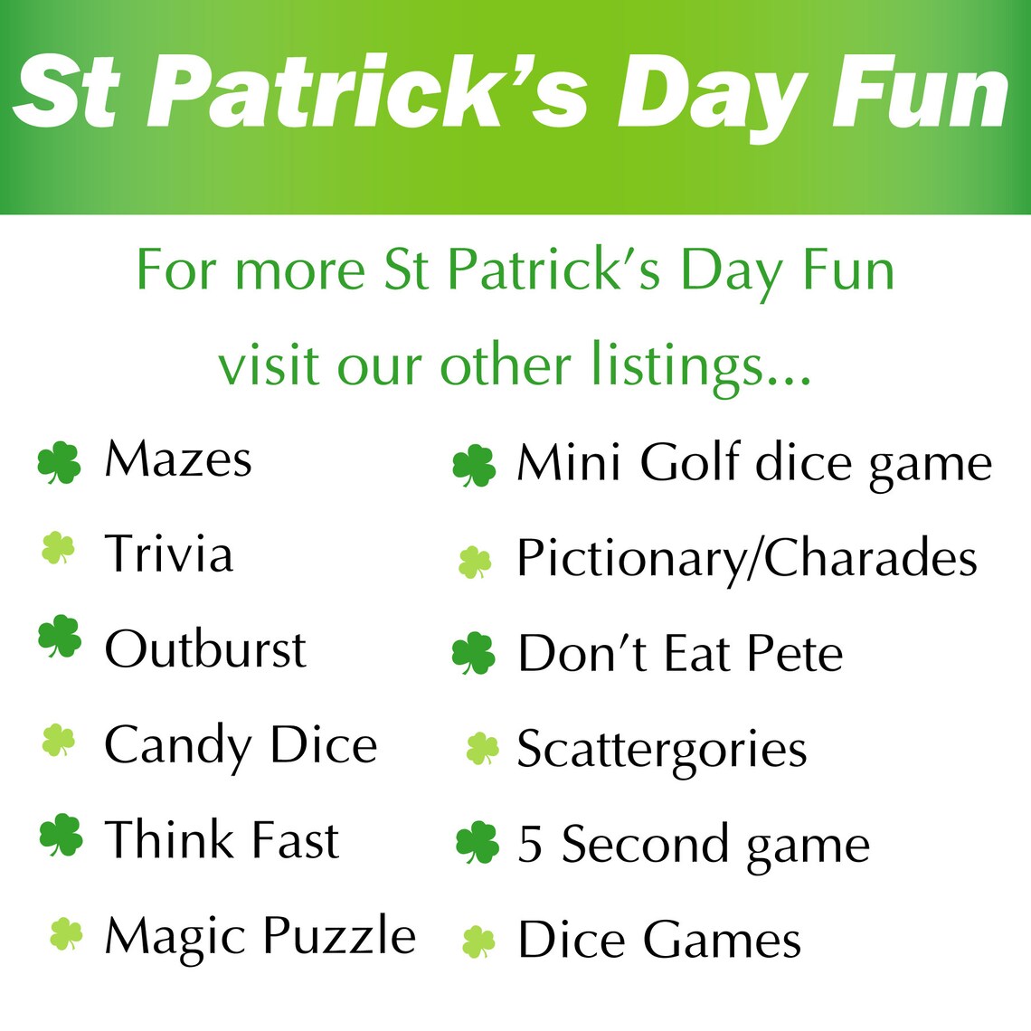 Printable St Patrick’s Day Dice Games, St Patricks Day Party Game ...
