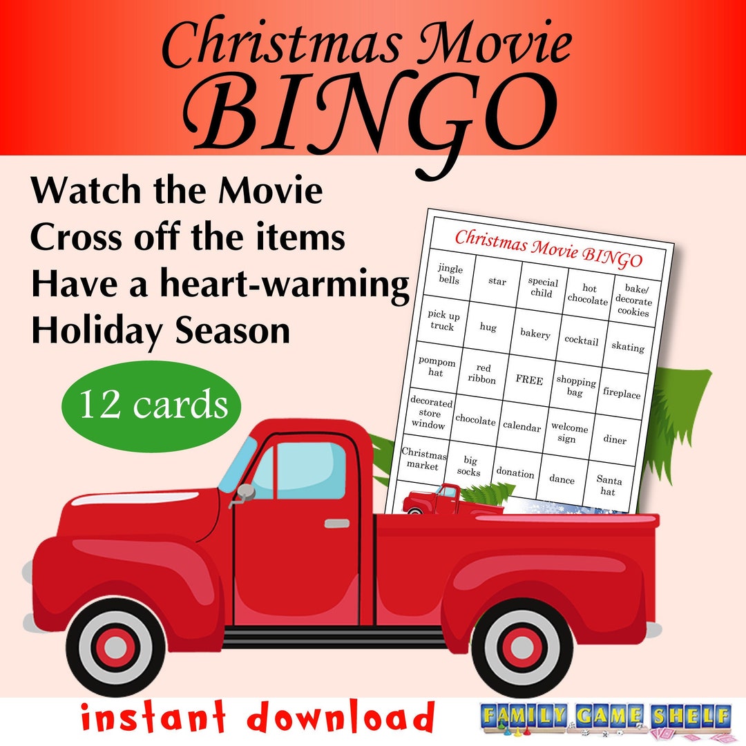Printable Christmas Movie Bingo Game, Christmas Movie Night Party Game ...
