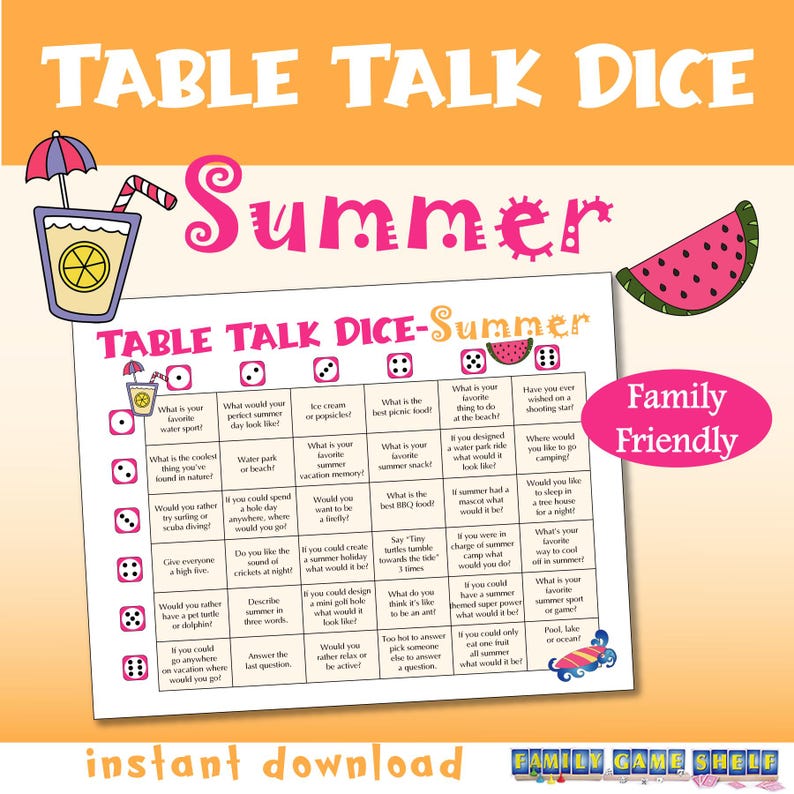 Table Talk Dice Game Icebreaker Game, Summer Dinner Game, Spring ...