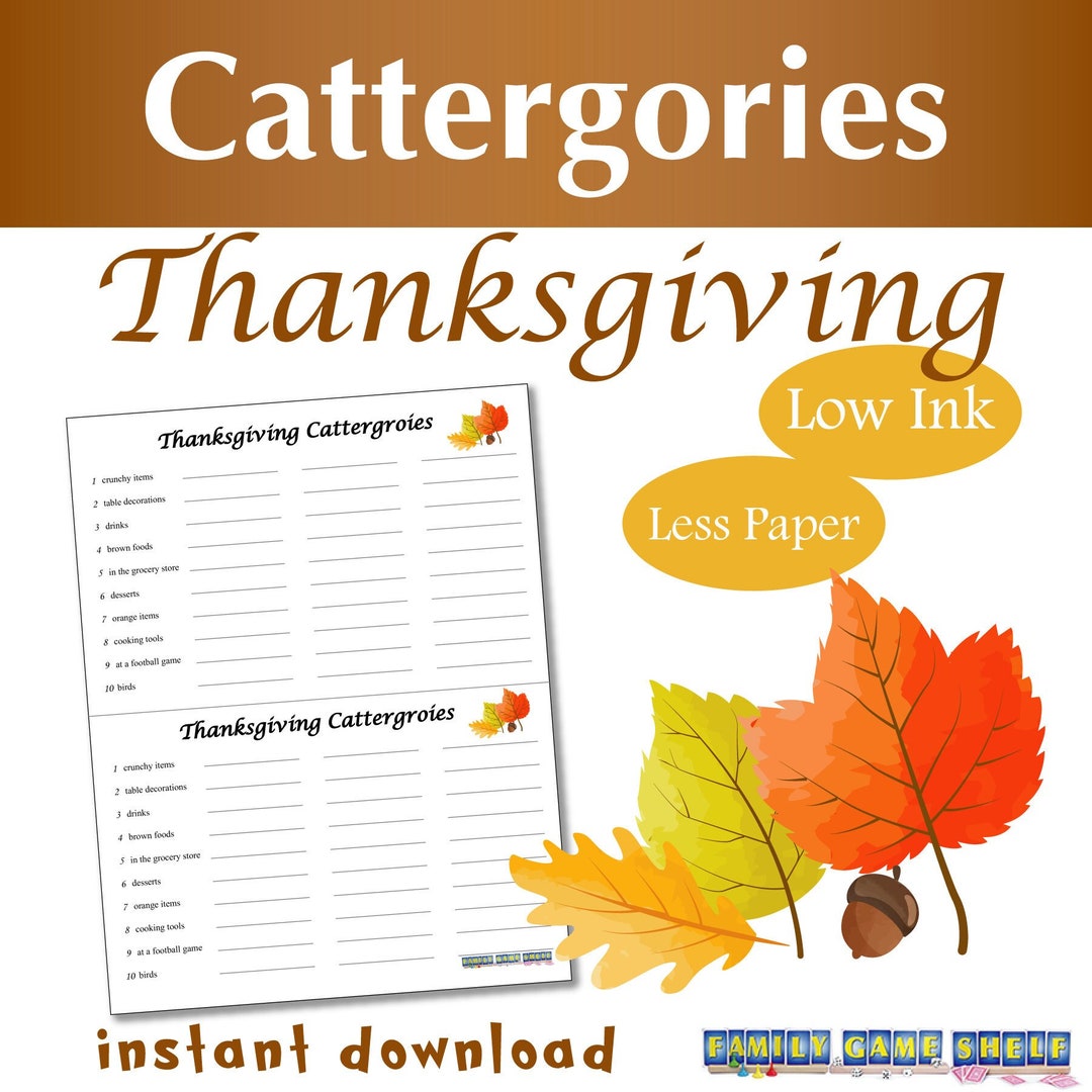 Printable Thanksgiving Categories Word Game for Families, Thanksgiving ...