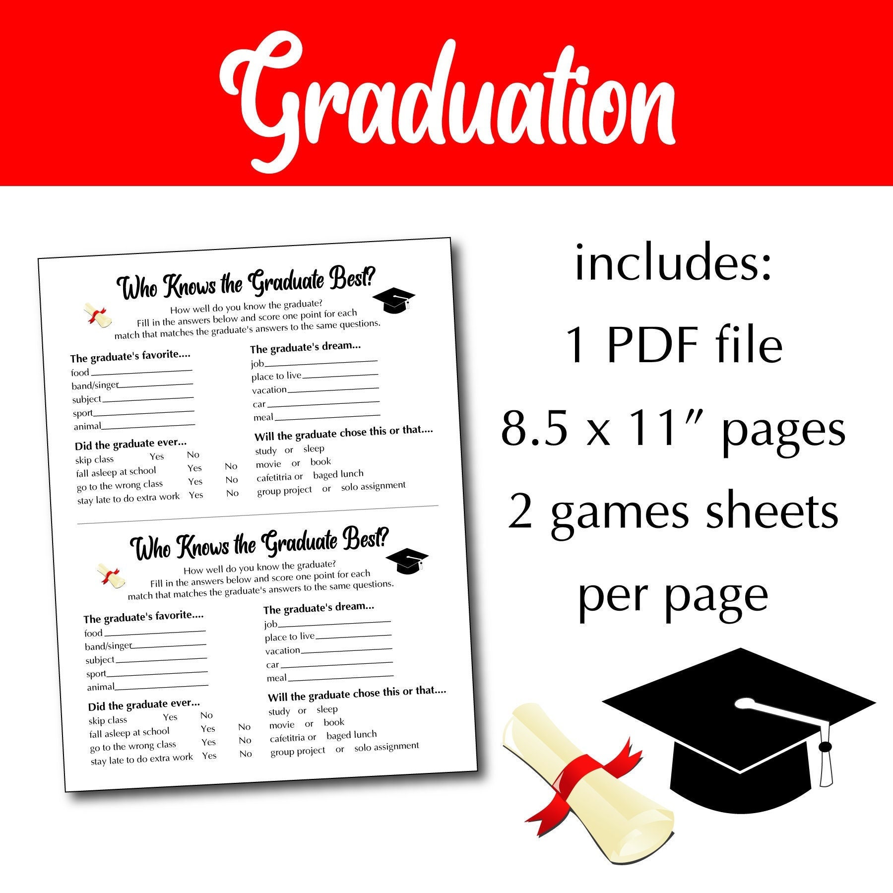 Graduation Game Who Knows the Graduate Best Graduation Game, Printable ...
