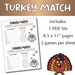 Thanksgiving Game Turkey Match for Families, Printable Thanksgiving ...